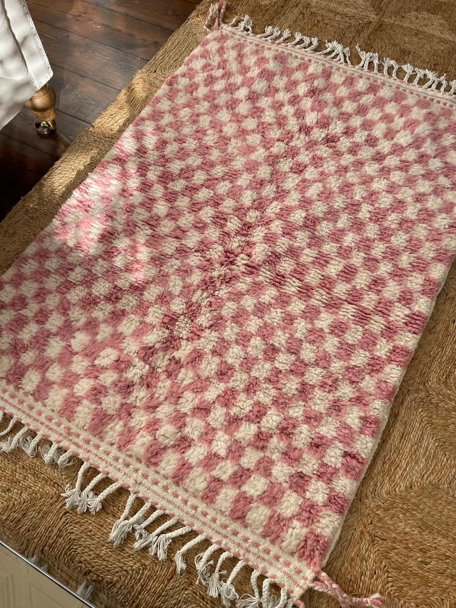Bespoke Pink and White Check Berber Rug – Sunday and Story Ltd